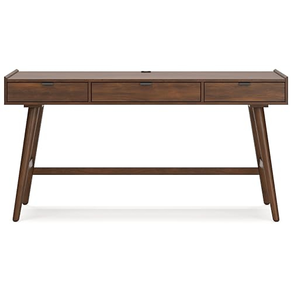 Signature Design by Ashley Lyncott Mid Century 3-Drawer 60" Home Office Desk with Cord Management, Open Cubby and Tapered Legs, Dark Brown