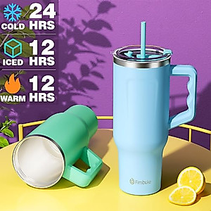 Fimibuke 40 oz Tumbler with Handle & Carrier Bag, Stainless Steel Insulated Cup with Lid & Straw & Purse Pouch Phone Pocket, Gym Water Bottle Cupholder Friendly Women Men Travel Mug with Sleeve Holder