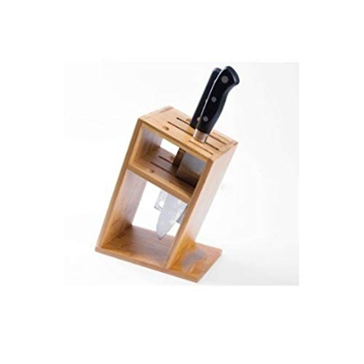 CUJUX Universal Knife Block Bamboo Wood Knife Block without Knives Countertop Knife Holder and Organizer with Wide Slots for Easy Kitchen Knife Storage