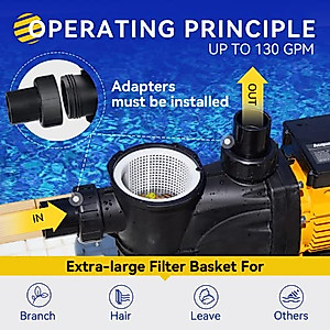 Acquaer 2 HP Pool Pump, 7860 GPH Above Ground Inground Swimming Pool Pump,115V High Flow Single Speed Self Priming Pool Pump with Strainer Basket