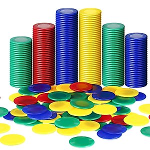 Skylety 400 Pieces Plastic Poker Chips Game Chips 4 Colors Counter Card for Kids Game Playing Learning Math Counting Bingo Game Blank Chips Card for Kids Reward, 0.86 Inch (Red, Blue, Green, Yellow)