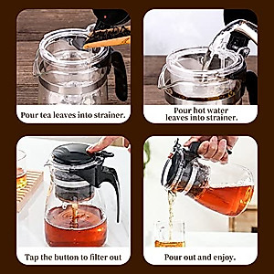 PARACITY Glass Teapot 34 OZ, Brewing Time Controlled with One Button Press to Filter the Tea Soup, Glass Tea Pot with Removable Plastic Infuser, Blooming and Loose Leaf Tea Maker, Borosilicate Blass