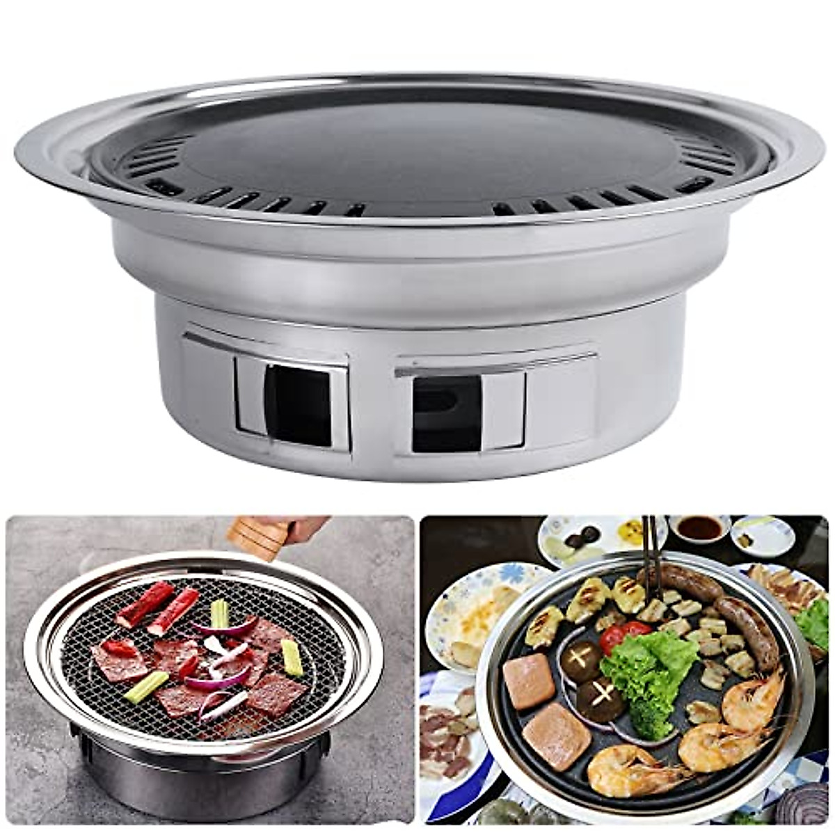 TAMYID Charcoal Grills, BBQ Grills Charcoal Barbecue Grill Stainless Steel Non-stick Barbecue Tray Grills Charcoal Stove For Outdoor Camping (Color : Stove with pan)