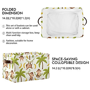 Monkey Palm Tree Storage Basket Bins Foldable Decorative Storage Box Laundry Hamper Baskte Storage for Bedroom Office Clothes Pet Nursery Living Room,2 pcs