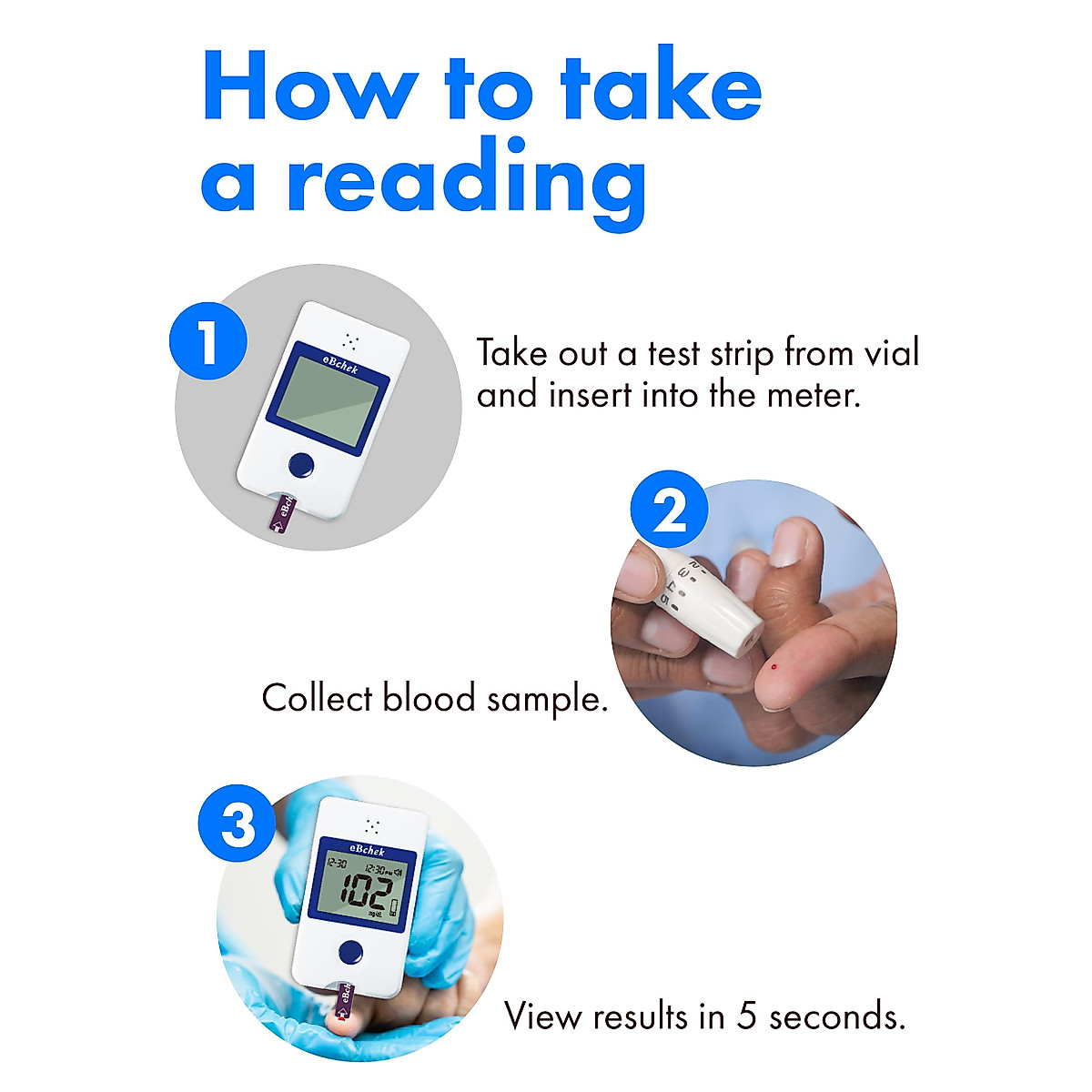 eBmonitor eBchek Blood Glucose Test Strips, 50 count, No Coding Blood Sugar Test, Precision Sugar Measurement for Diabetics, Strips Work Only in eBchek Glucose Meters