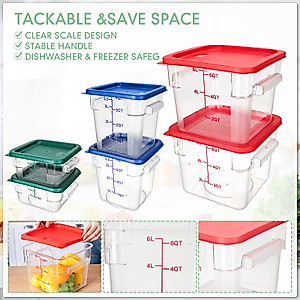 Lallisa 6 Pcs Food Storage Set, Square Polycarbonate Restaurant Food Storage Containers with Lids commercial Clear Cereal Containers for Kitchen, 3 Colors(2 Quart 4 Quart and 6 Quart)