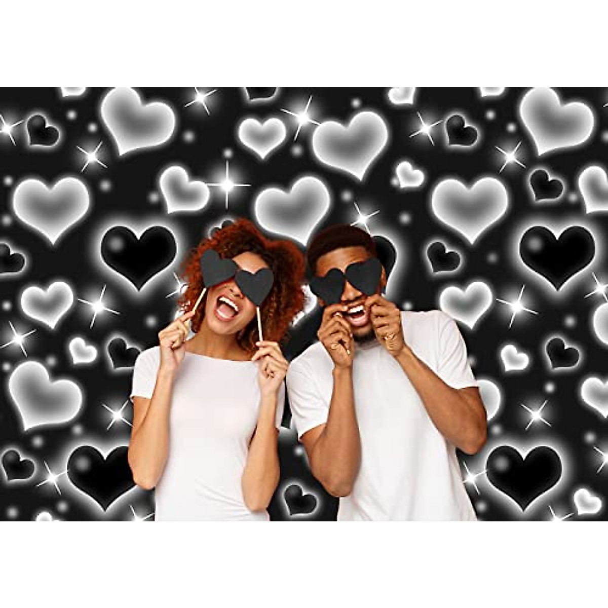 7×5ft Black Heart Photo Backdrop Early 2000s Party Decorations Old School Backdrops Valentine's Day Glitter Heart 16th 18th 30th Women Men 90s Happy Birthday Background Selfile Wall Decor