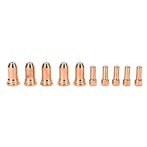 Plasma Cutter Torch Nozzle, 10Pcs Copper Standard Size Lightweight Nozzle Electrode Kit High Temperature Resistant Easy to Use for Replacement
