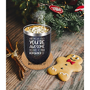 Sometimes You Forget That You are Awesome-Birthday Leaving Graduation Christmas Thank You Gifts for Women Friends Coworkers BFF Stainless Steel Wine Tumbler with Straw and Lid 12Ounce Glitter charcoal