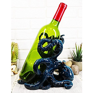 Octopus Wine Holder Figurine Countertop Bar Decor Octopus Sculpture Single Wine Holder (Blue)