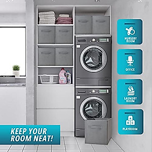 Klozenet 11 inch cube storage bins 8-pack, Fabric Collapsible Storage Bins Durable and Sturdy With Handle For Closet Shelves, Storage, Books, Cloth and Toys/ foldable Cubby Organizer, (Grey)