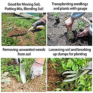 PortableAnd Garden Hand Tools Set Heavy Duty One-Piece Cast-Aluminum Lightweight 4 PCS Hand Trowel Transplanter Cultivator Weeder with Ergonomic Grip