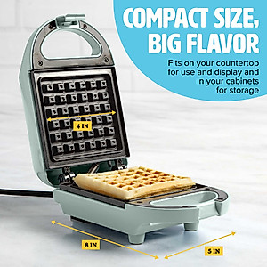 Tasty Mini Nonstick Waffle Maker, Perfect for Individual Waffles, Hash Browns, Brownies and more, Quick Results, Easy Clean Up, 600W, Aqua