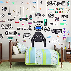 56 Pieces Gamer Wall Decals Gamer Wall Sticker Gaming Controller Joystick Wall Decals Removable Video Games Wall Stickers Game Boy Wall Art for Bedroom Playroom Decoration (Black White)