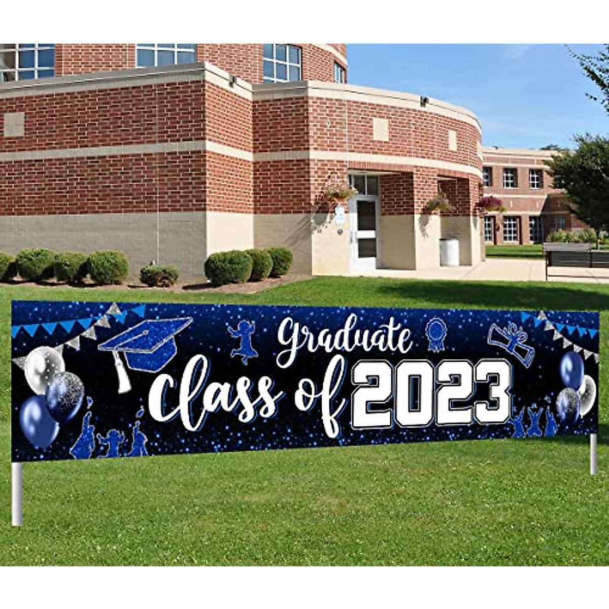 Class of 2023 Banner Decoration-Graduation Party Supplies,Large Congrats Grade Yard Sign Banner for 2023 Graduation Party Decoration (Blue 2023)
