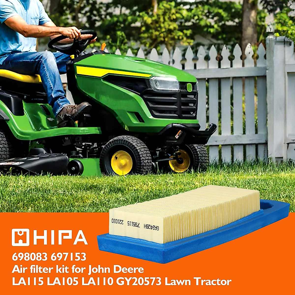 Hipa 698083 697153 Air Filter for John Deere LA115 LA105 L100 Z225 LA110 GY20573 Craftsman LT1000 LT2000 Mower 794422 795115 697015 697634 797008 697776 14-20 HP Intek Engines (3Pack)