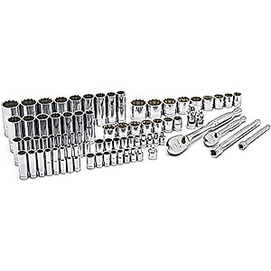 GEARWRENCH 76 Pc. 1/4" & 3/8" Drive 12 Pt. Standard & Deep Mechanics Tool Set, SAE/Metric - 80948