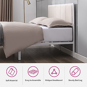 Mixoy Cal King Metal Bed Frame, Linen Platform Bed Frame with Upholstered Headboard, Heavy Duty Metal Mattress Foundation, Strong Metal Slat Support, No Box Spring Needed (Cal King/Beige)