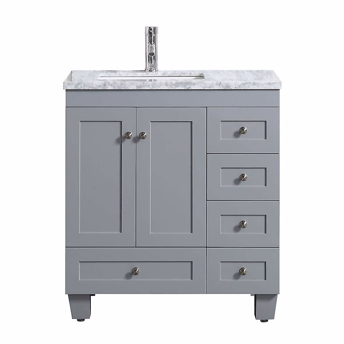 Eviva Gray Bathroom Vanity with Sink - Freestanding Bathroom Vanities 30 inch w/White Carrara QuartzTop - Perfect 30 Inch Bathroom Vanity with Sink Set for Modern Bathroom Decor