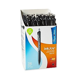 Paper Mate® InkJoy™ 300 RT Retractable Pens, Medium Point, 1.0 mm, Clear Barrel, Black Ink, Pack Of 36