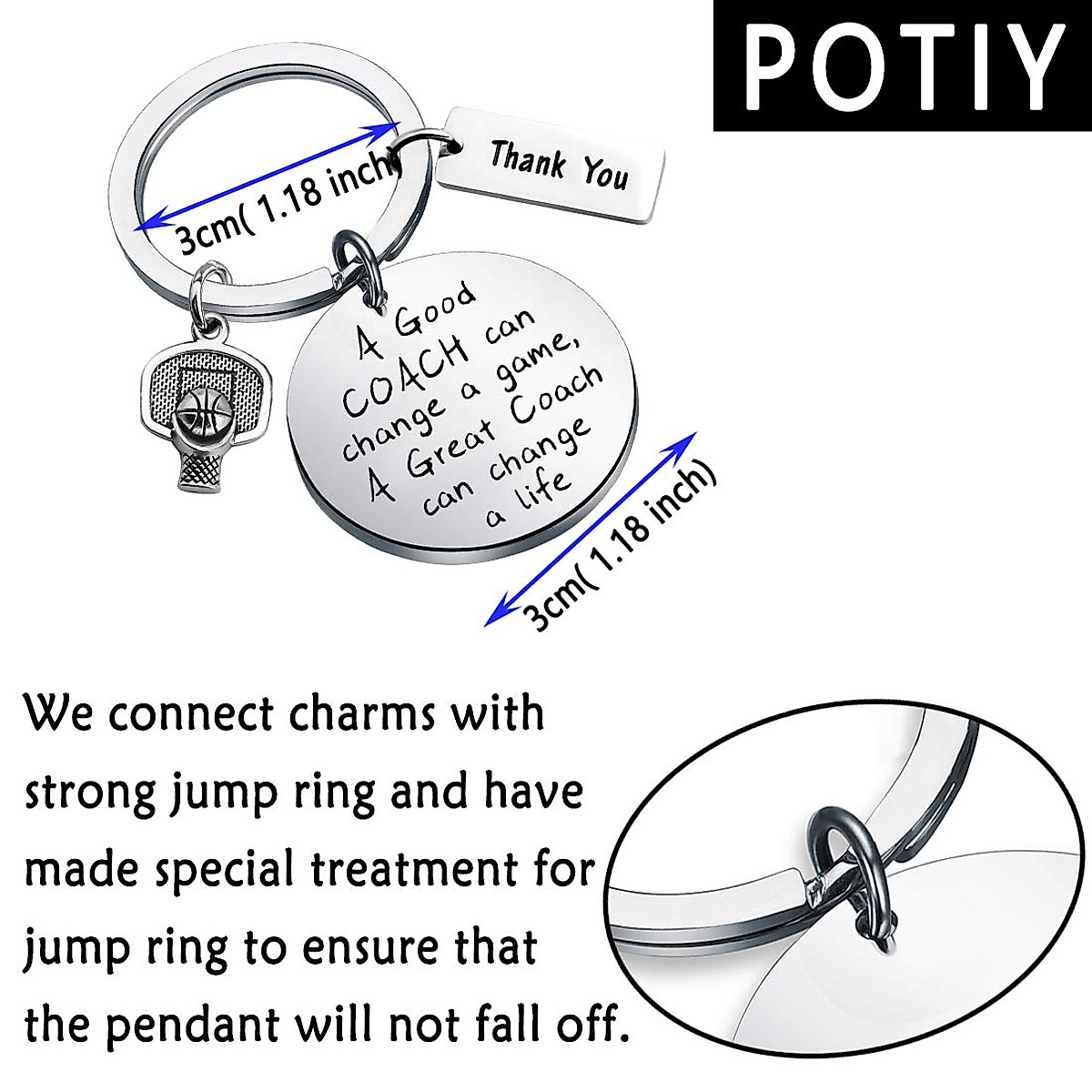 POTIY Coach Appreciation Gift Basketball Coach Keychain A Good Coach Can Change A Game Basketball Gift Thank You Gift for Basketball Coaches (Basketball Coach Keychain-2)