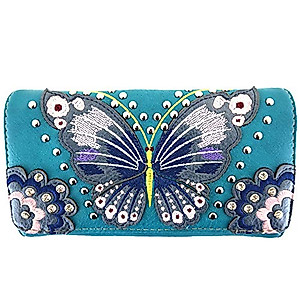 Western Style Springtime Embroidery Butterfly Totes Purse Country Handbag Women Shoulder Bag Wallet Set (#3 Turquoise)