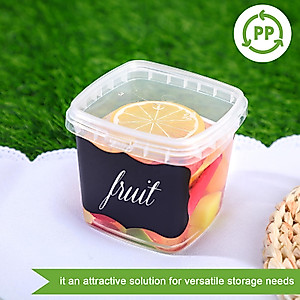 Jinei 50 Pcs Plastic Deli Containers with Lids Clear Square Food Storage Containers Stackable Airtight Square Container with Lids with 9 Labels and Marker for Kitchen Storage Meal Take out (8 oz)