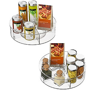 Slideep Lazy Susan Plastic Turntable Divided Spinner for Kitchen Cabinet, Pantry, Fridge, Cupboard, Counter Organizing Fully Rotating Organizer for Food, Spices, and Condiments, 11.5" Clear - 2 Pack