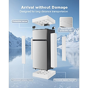 Double Door Refrigerator with Freezer, 4.5 Cu.Ft, Small Fridge with Freezer, 7 Settings Temperature Adjustable, Mini Refrigerator for Office and Apartment Bedroom Dorm(4.5 Cu.Ft, Silver)