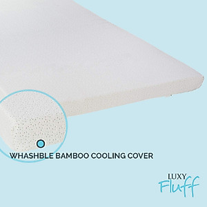 LuxyFluff 2-Inch Gel-Infused Memory Foam Mattress Topper for Cribs and Toddler beds, with Added Ventilated Removable Washable Bamboo Cooling Cover and Corner Straps – 52”x27”x2”