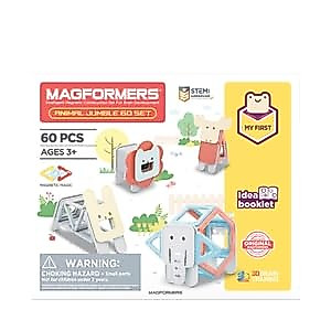 MAGFORMERS My First Animal Jumble 60 Piece Set, Pastel Colors - Educational Magnetic Geometric Shapes, Tiles, Building STEM Toy Set, Ages 3+