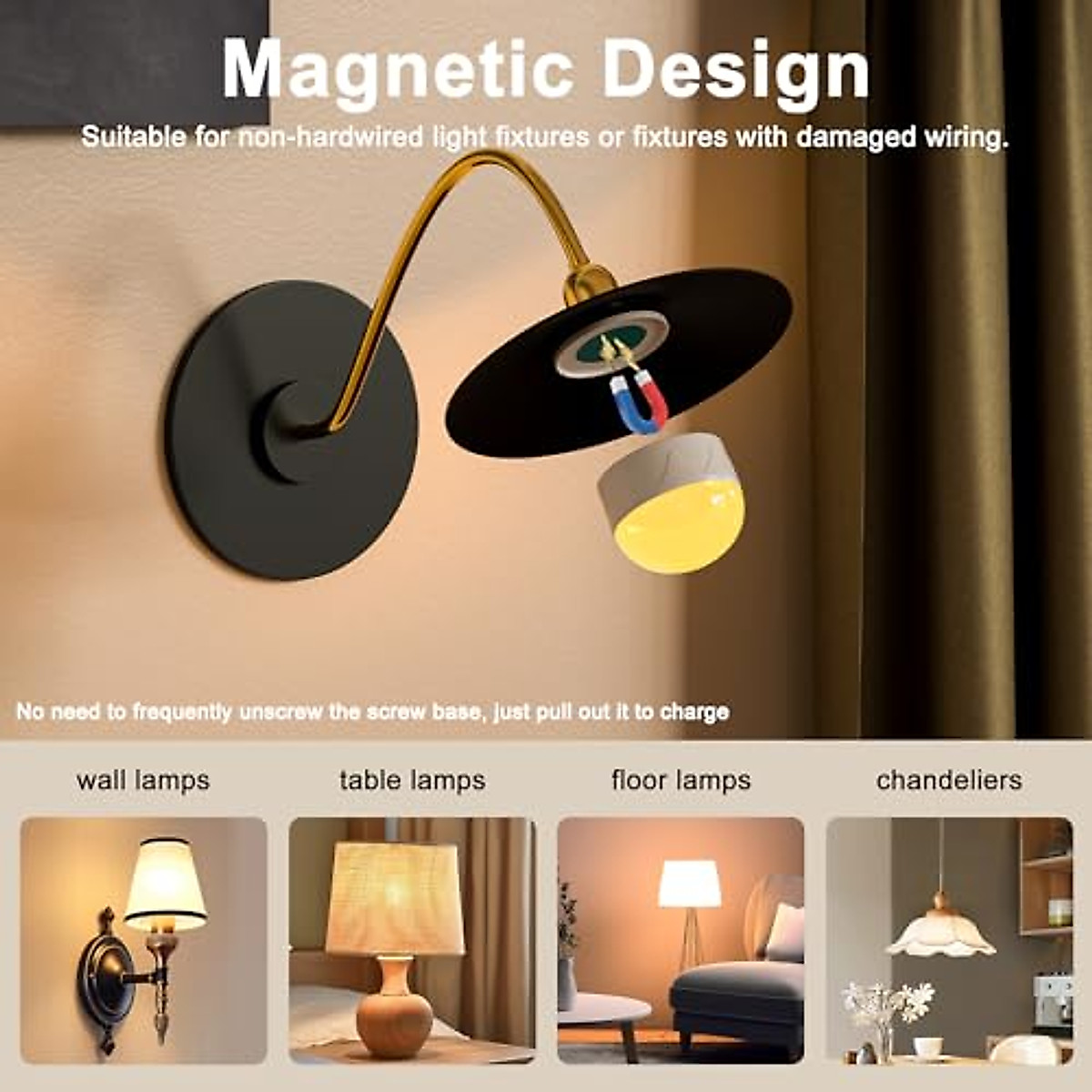 2Pack Rechargeable Light Bulbs with Remote E26/E12 Battery Operated Light Bulb 2200mAh, 3 Color Temperatures/Timer/Dimmer/Color Changing Puck Lights with Remote, Cordless Light Bulb for Non-Hardwired