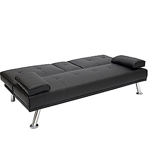 Entertainment Convertible Futon Sofa Bed with Cup Holder Couch Recliner Lounger Sleeper Home Living Room Bedroom Apartment Studio Modern Space Saving Furniture Décor Multifunctional Versatile