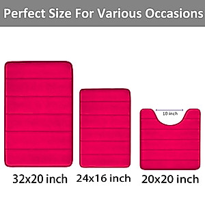 RUN HELIX Red Bathroom Rugs Memory Foam Bath Mat Set 3 Piece Non-Slip Rugs,Absorbent Shaggy Rugs,Machine Wash, Perfect Plush Mats,Washable Carpets with U-Shaped Toilet Rug-Rug