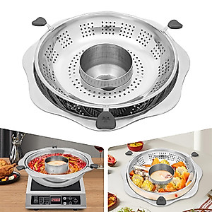 Leblett Stainless Steel Shabu Shabu Hot Pot And Filter Grid Combo,14“ Inner Dia Large Lifting Hot Pot W/Lifting Strainer,Fit Induction Cooktop Gas Stove Ceramic Stove,for 8-12 Persons(w/Small Pot,A)