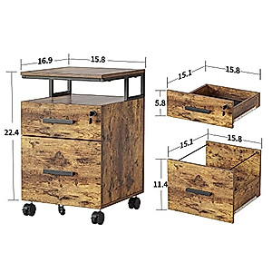 FEZIBO 2-Drawer File Cabinet with Lock for Home Office, Rolling Filing Cabinet, Under Desk Home Office File Cabinet for A4, Letter Size, Printer Stand, Wooden Storage Mobile File Cabinet, Rustic Brown