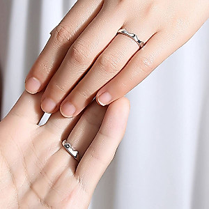 Couple Matching Rings for Woman Man Angel Devil Wings Dragon Arrow Open Rings Adjustable Sun Moon Promise Rings Set Friendship Rings Black White Couple Rings for Her and Him (Silver Sun Moon)