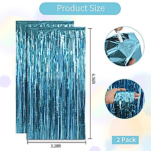 BEISHIDA 2 Pcs Light Blue Door Streamers Tinsel Curtain Party Backdrop Fringe Foil Wall Background for Birthday Halloween Christmas Wedding Boys Babyshower Party Decoration(3.28 ft x 6.56 ft)