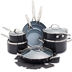GreenPan Valencia Pro Hard Anodized Healthy Ceramic Nonstick 16 Piece Cookware Pots and Pans Set, Gray & Lima Hard Anodized Healthy Ceramic Nonstick 11" Griddle Pan, PFAS-Free, Oven Safe, Gray