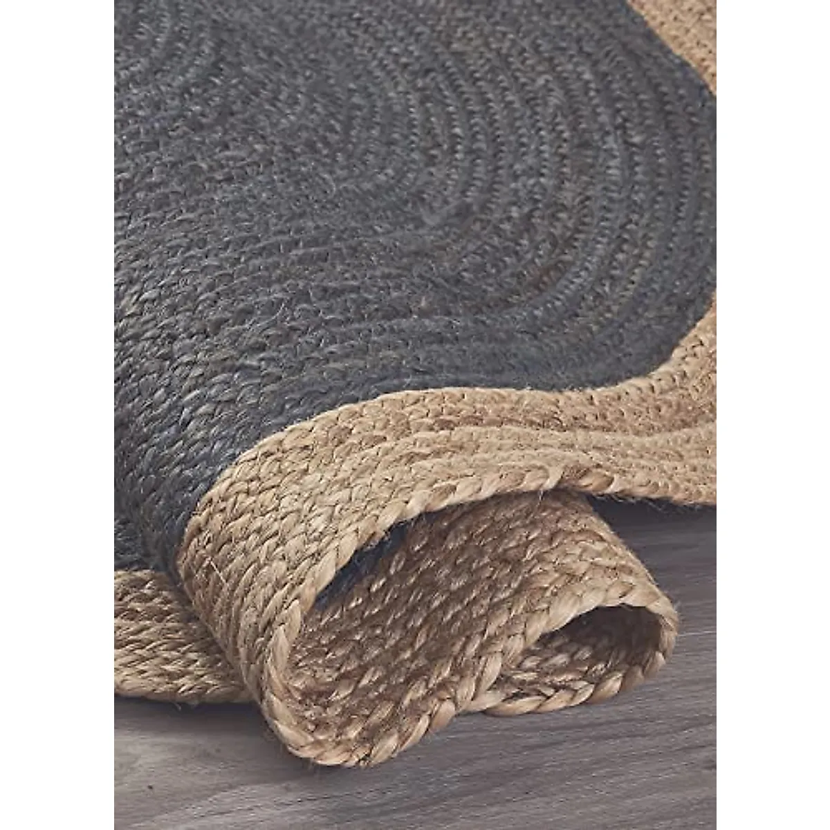 Fab Habitat Essentials Braided Area Rug - Dark Blue - Handwoven, Natural Fiber, Soft Underfoot - Natural Jute - Bedroom, Living Room, Dining Room - 5ft Round