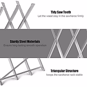 Goplus Portable Folding Sawhorse, Adjustable Steel Sawbuck for Firewood, Heavy Duty 220 lbs Sawhorse Work Table, Lightweight Log Wood Cutting Saw Horses Stand
