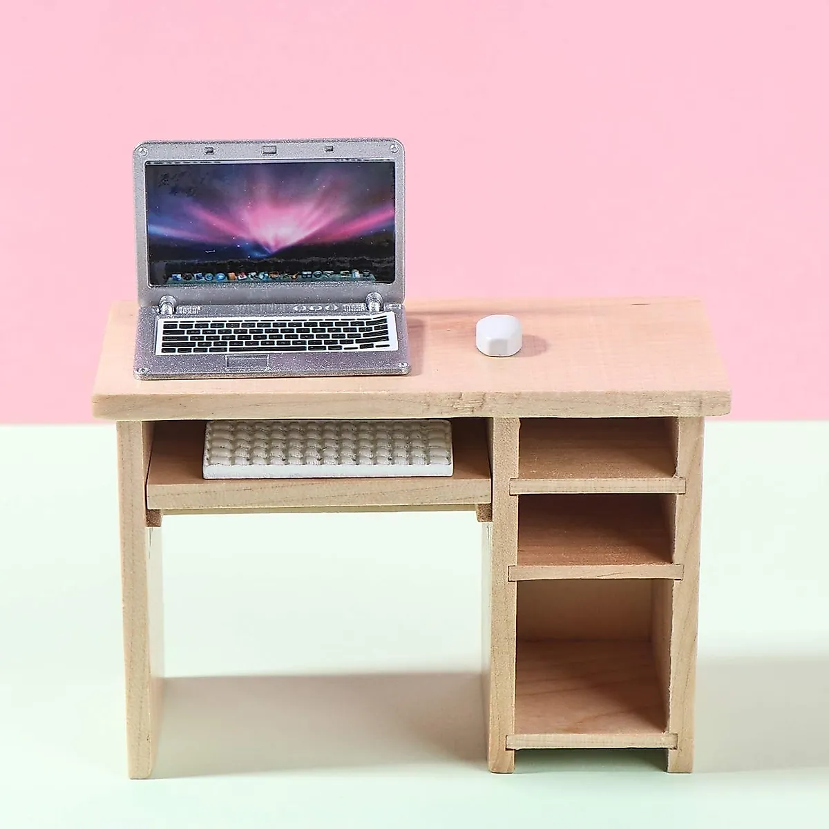 Dollhouse Miniature Laptop Computer and Office Table Doll House Simulation Notebook Accessories for Doll 1/6 1/12 Miniatures Pretend Play