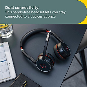 Jabra Evolve 75 SE Stereo Wireless Headset - Bluetooth Headset with Noise-Cancelling Mic, Active Noise Cancellation and Charging Stand - MS Teams Certified, Works with All Other Platforms - Black