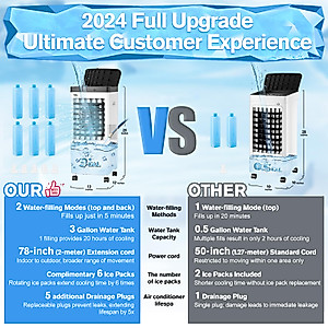 Portable Air Conditioners with 3 Gal Water Tank,20H Cooling Time Swamp Cooler,Air Conditioner Portable for Room with 78-Inch Extension Cord,Ideal for Office/Room/Garage/Kitchen/(Include 6 Ice Packs)74