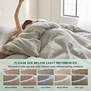 pinéllia 100% Linen Duvet Cover Set, Queen Duvet Cover Linen Bedding Set 3pcs (1 Duvet Cover, 2 Pillowcases) with Button Closure, Breathable Soft Bed Set for Hot Sleepers, Natural