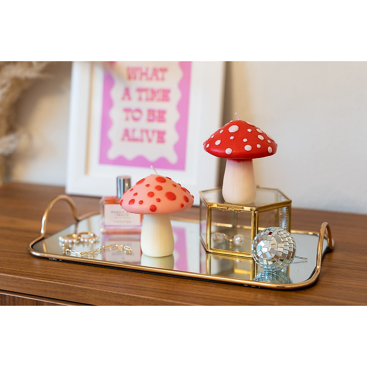 Havenstone Home Mushroom Candle (Pink) - Unscented Soy Wax, 4x3.5 inches, Decoration