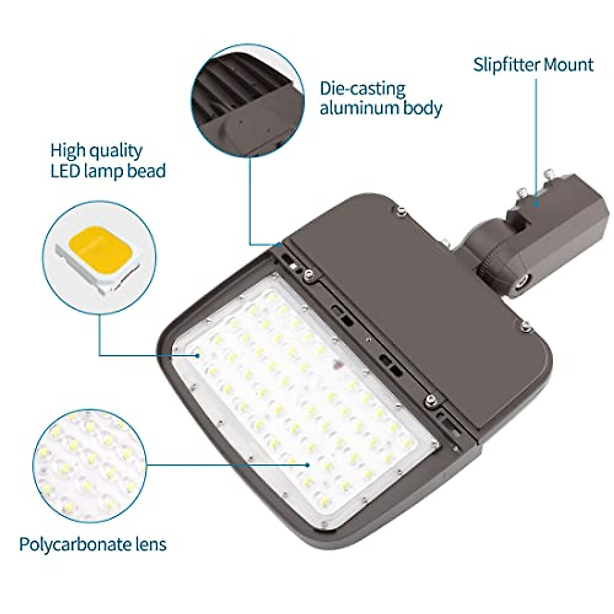 Xbuyee (2 Pack) 150W LED Parking Lot Light with Dust to Dawn Photocell, Outdoor Dimmable LED Shoebox Lights with Slipfitter, 130LM/W 5000K 100-277V IP65, Power Tunable 75W/100W/150W, ETL Listed