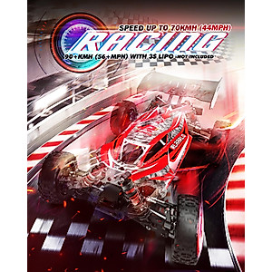 CROBOLL 1:14 Brushless Fast RC Cars for Adults with Independent ESC,Top Speed 90+KPH 4X4 Hobby Off-Road RC Truck,Oil Filled Shocks Remote Control Monster Truck for Boys(Red)