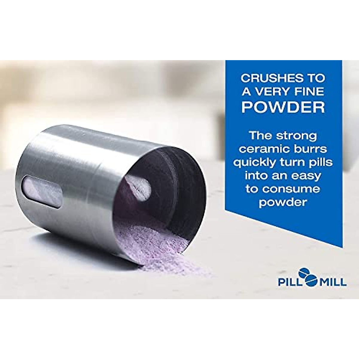 Pill Mill Pill Crusher - Crushes Multiple Tablets to a Fine Powder - Metal Pill Grinder - Tablet Pulverizer Suitable for Travel - Great Feeding Tube use and Pets