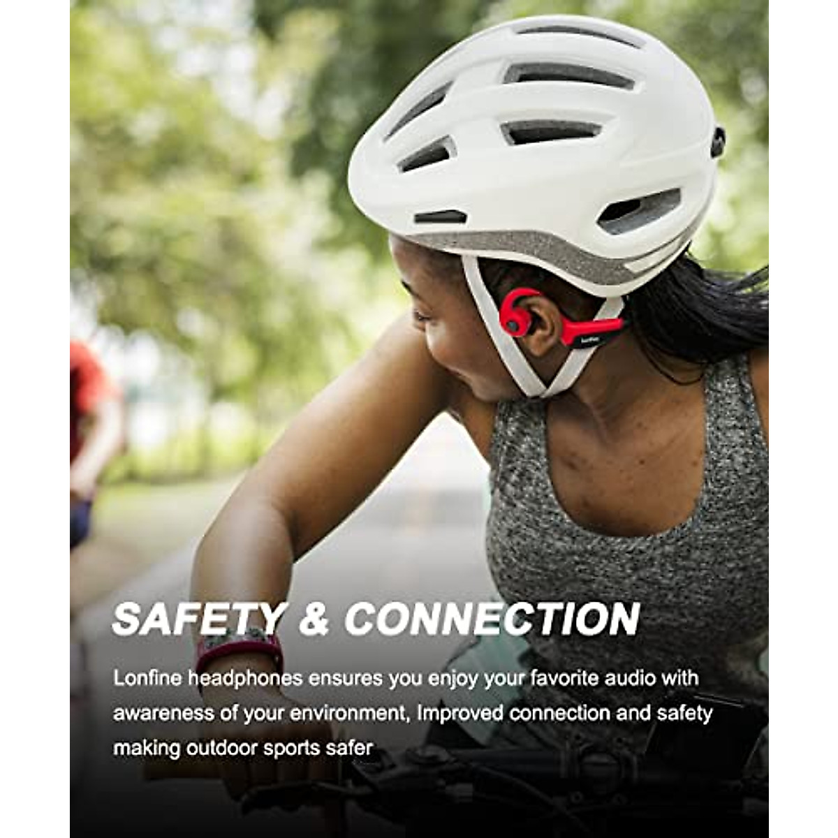 LonFine Bone Conduction Headphones, [2022 Upgraded] Open Ear Headphones Wireless Bluetooth 5.0 Headphones, IPX5 Waterproof Sport Headphones with Mic for Running, Workout, Hiking, Cycling, Driving